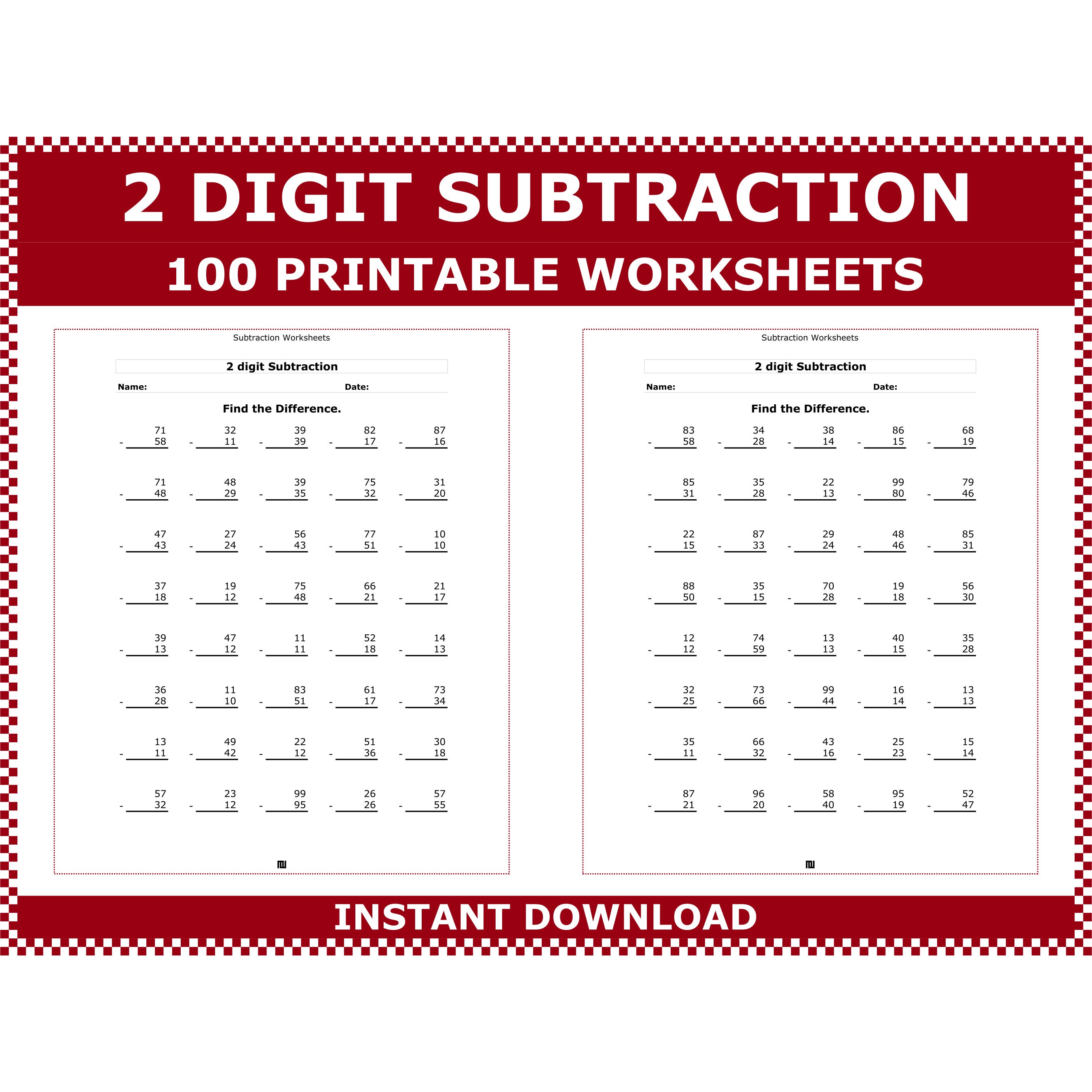 2 Digit Subtraction Worksheets. 2 Digit Minus 2 Digit Subtraction ...