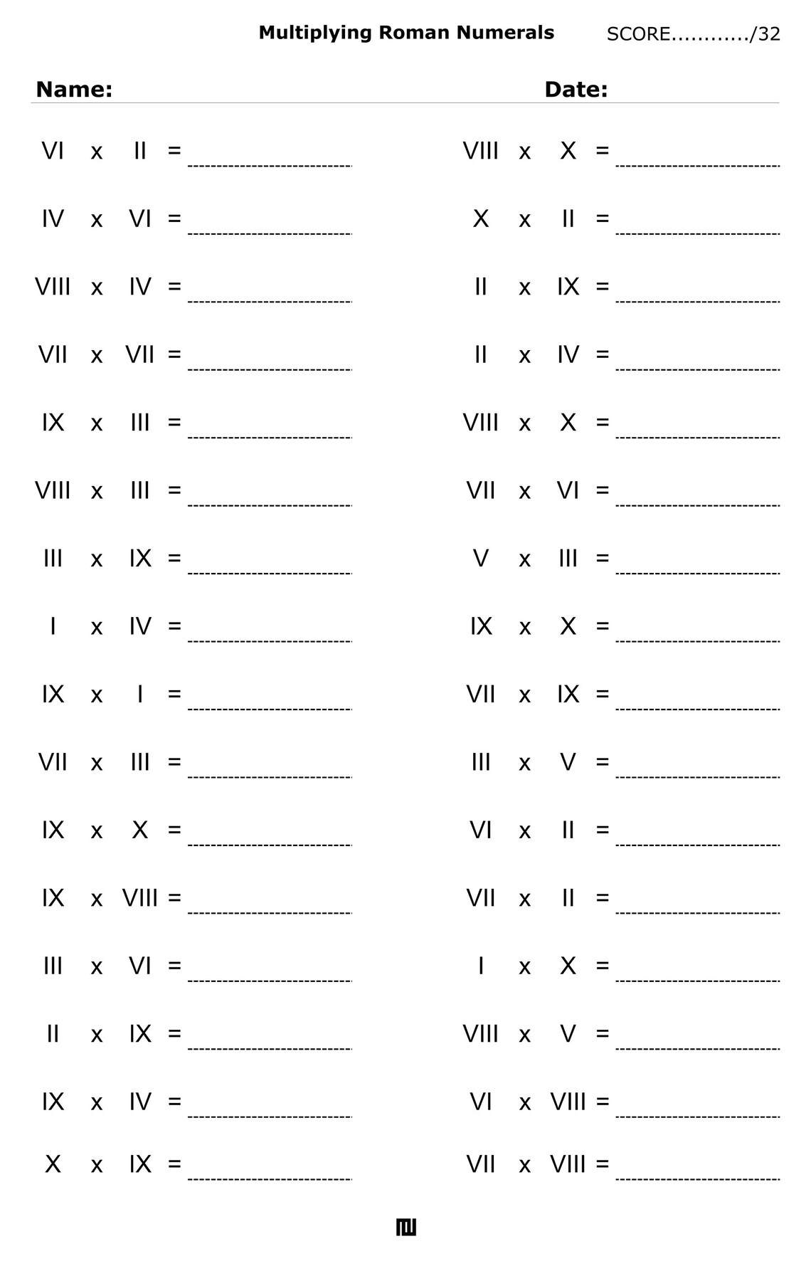 Multiplication Using Roman Numerals. Multiplying Roman Numerals ...