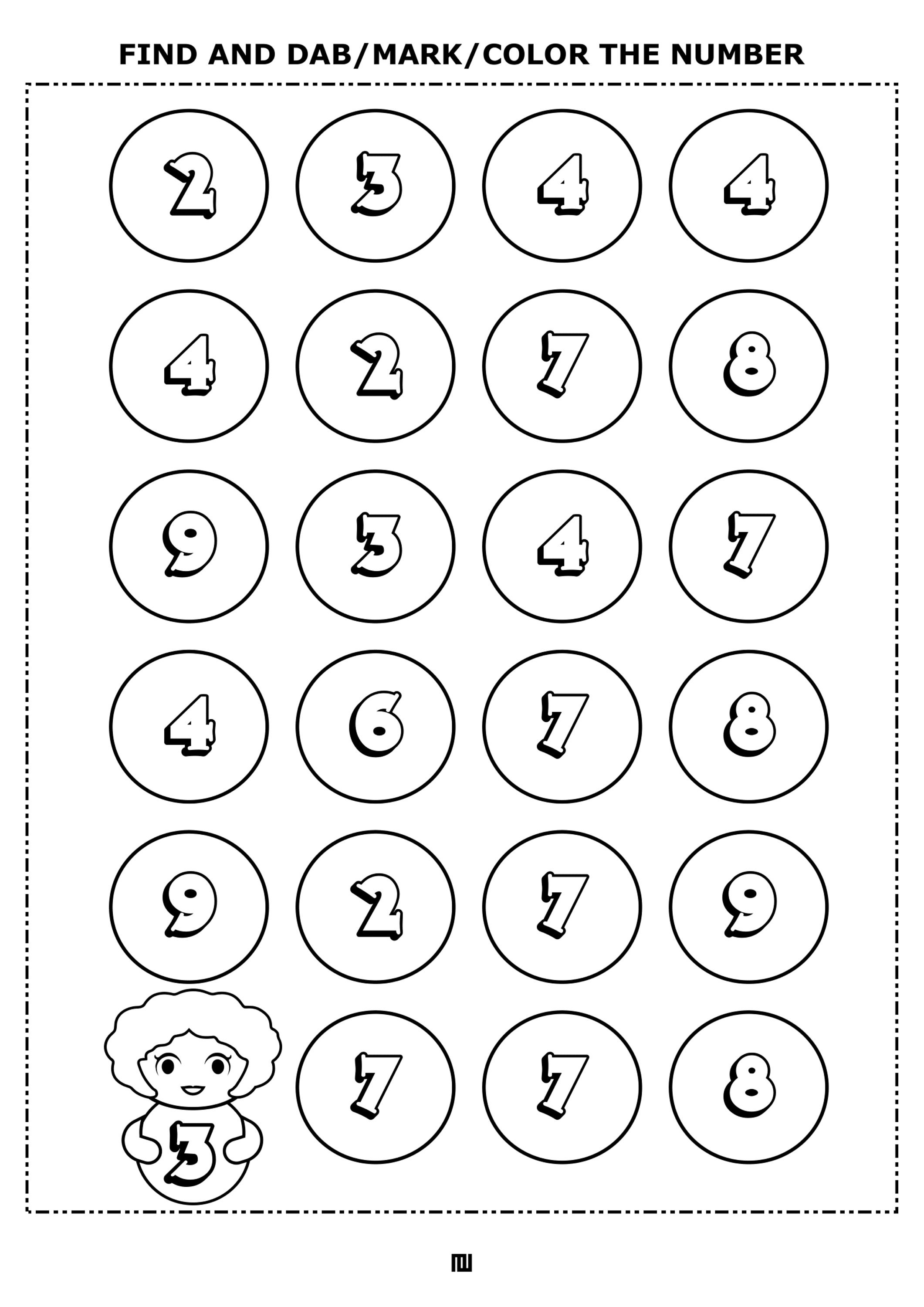 Find and Dab Mark Color the Number Worksheets for Kindergarten and ...