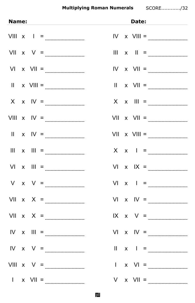 Multiplication Using Roman Numerals. Multiplying Roman Numerals ...