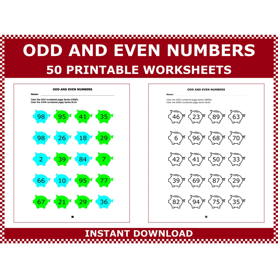 Odd and Even Numbers Worksheets. Learn to Identify Odd and - Etsy