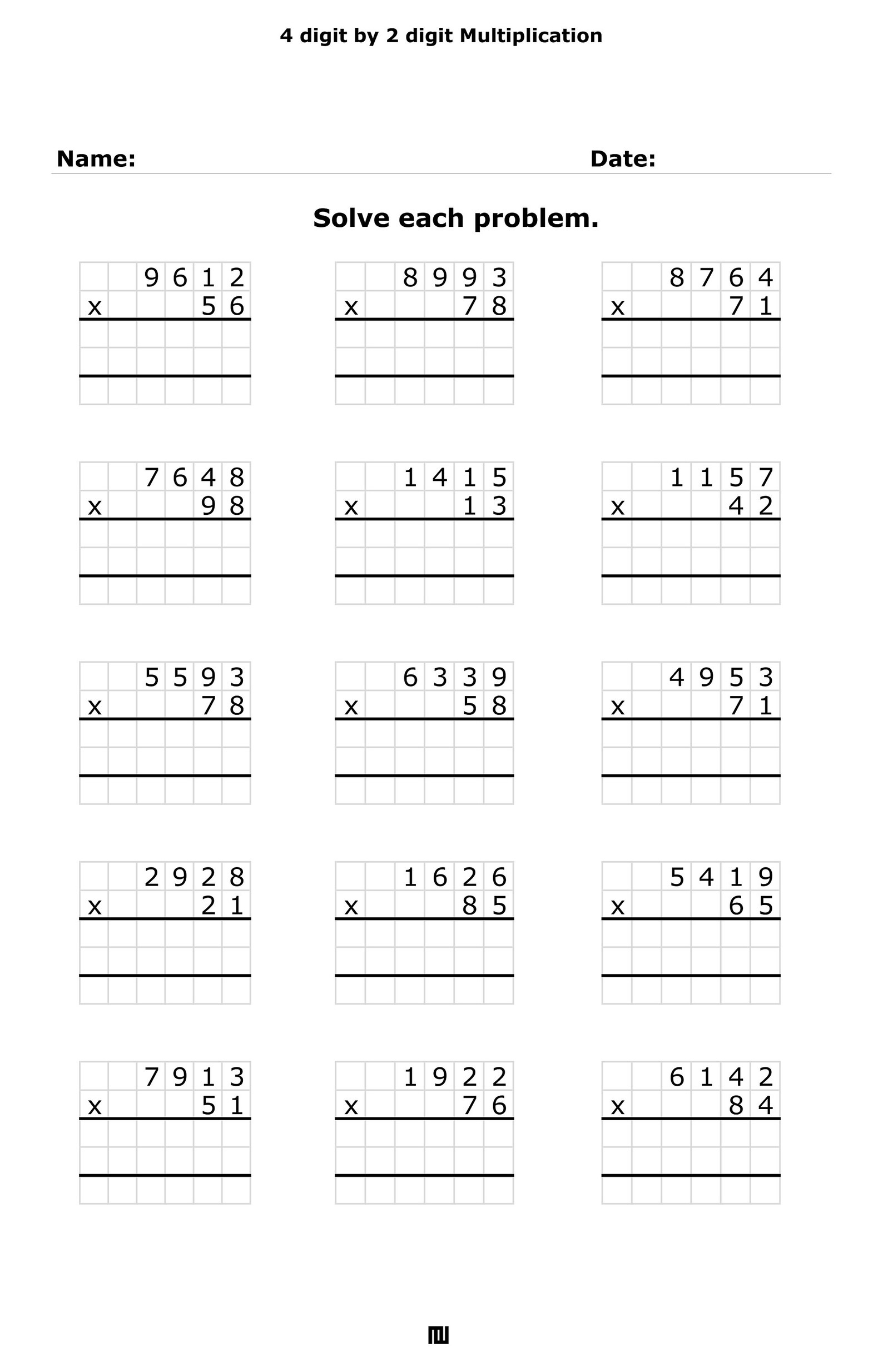 Improve Multiplication Skills With 4 Digit by 2 Digit Multiplication ...