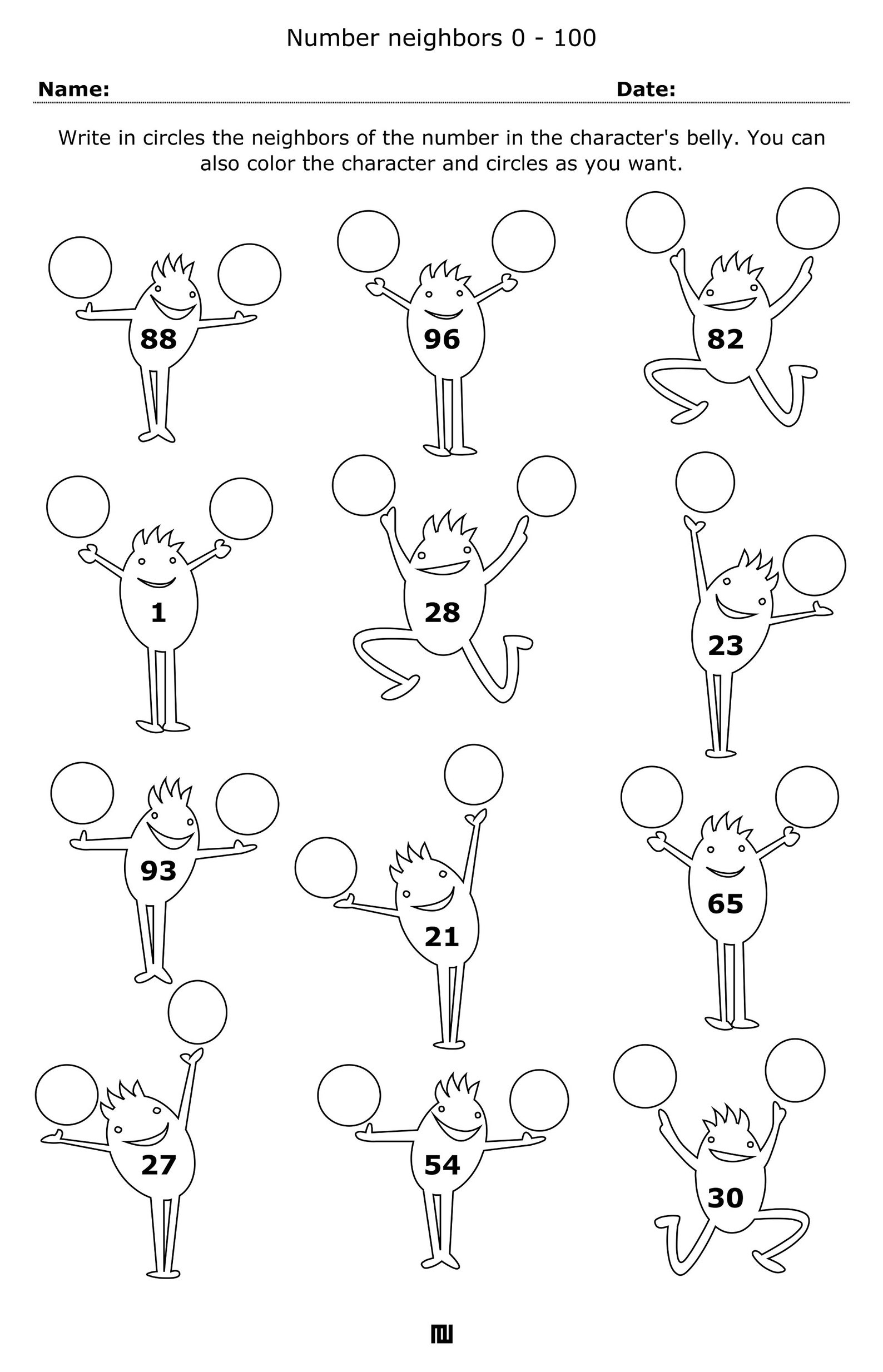 Number Neighbors 0 to 100 Printable Counting Activity for Kids. Number ...