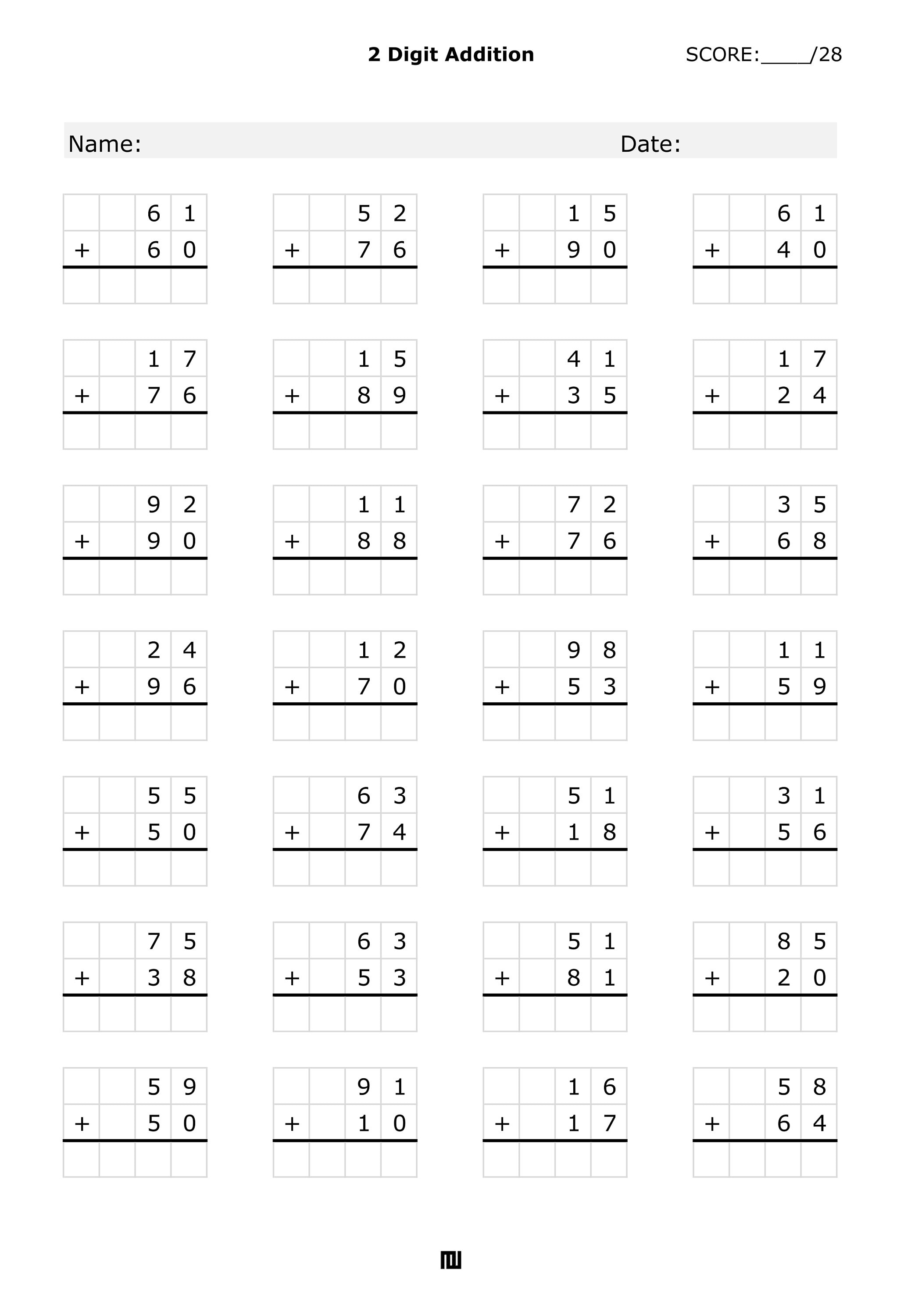 2 Digit Addition Double Digit Addition Worksheets 200 Practice Pages 2 ...