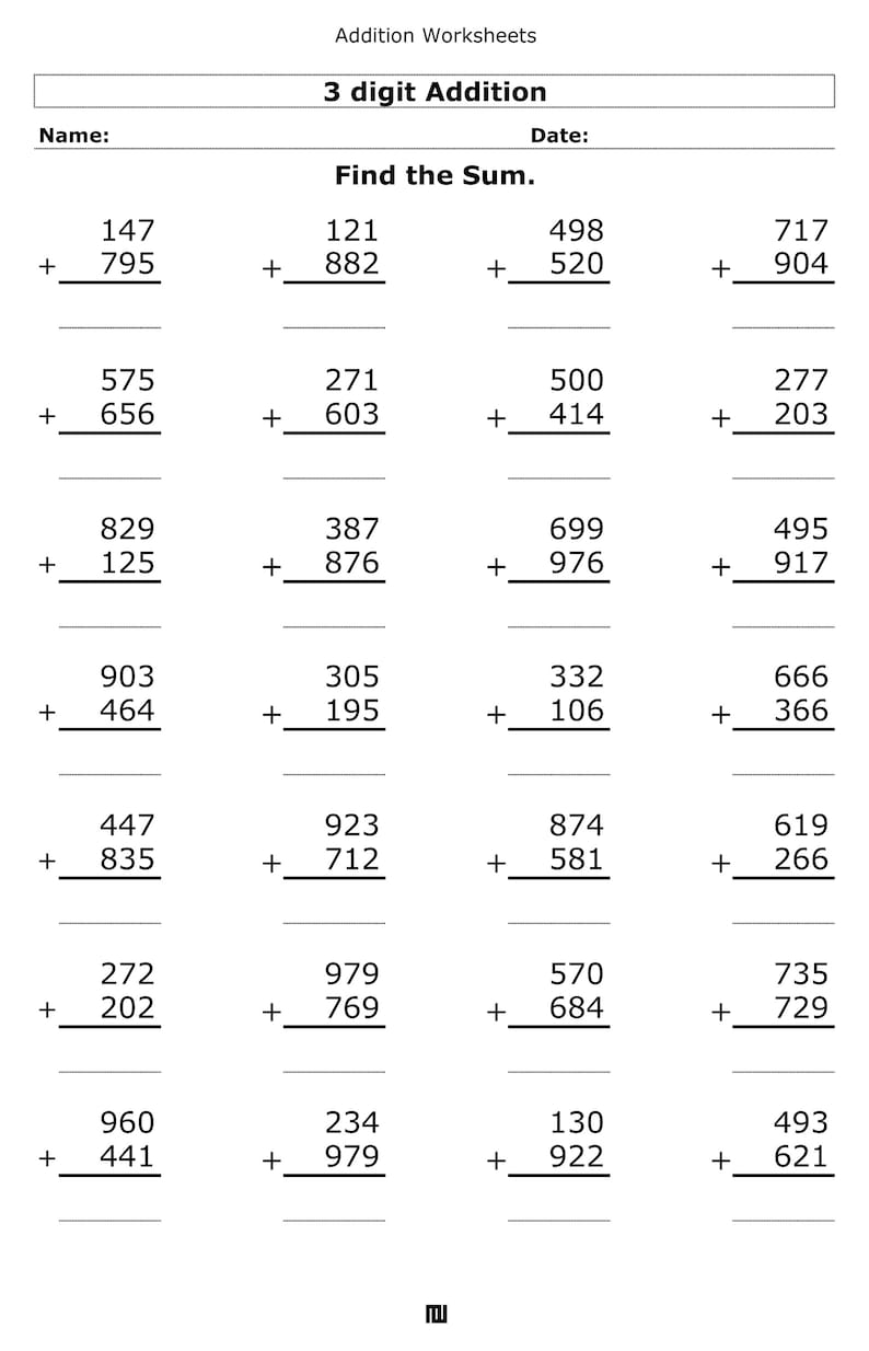 3 Digit Addition Worksheets. 2nd Grade 3rd Grade Math Worksheets. 3 ...