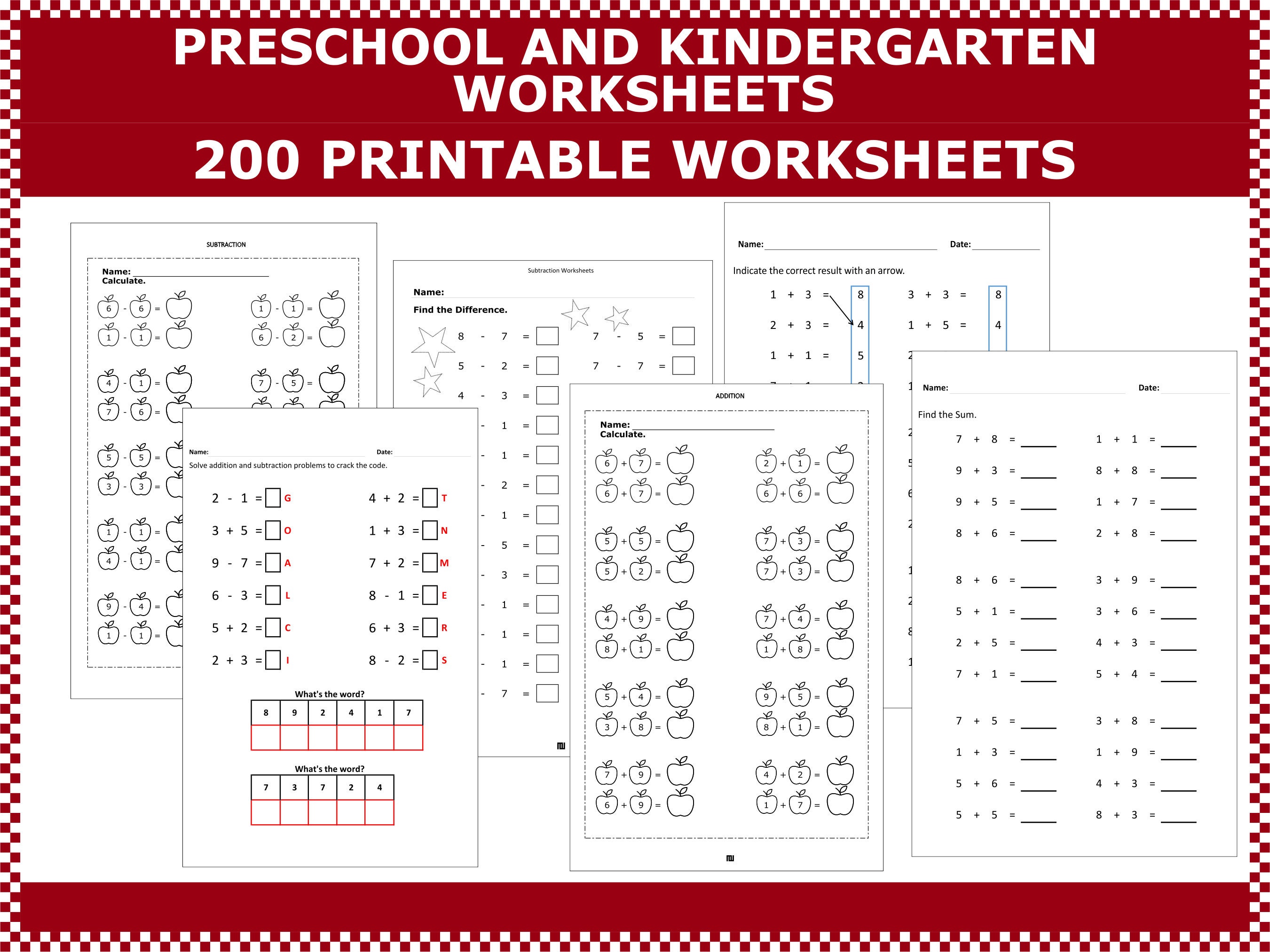 Preschool and Kindergarten Bundle Printable Worksheets. 200 Pages ...