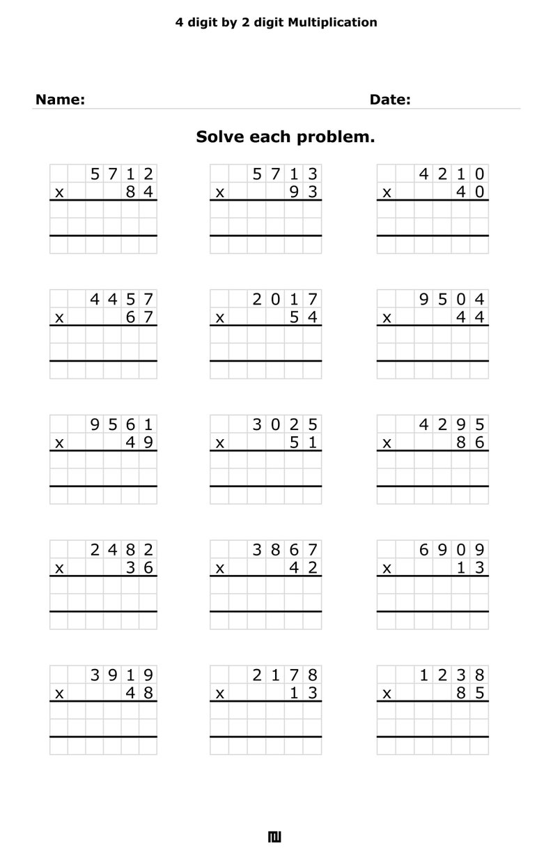 Improve Multiplication Skills With 4 Digit by 2 Digit Multiplication ...