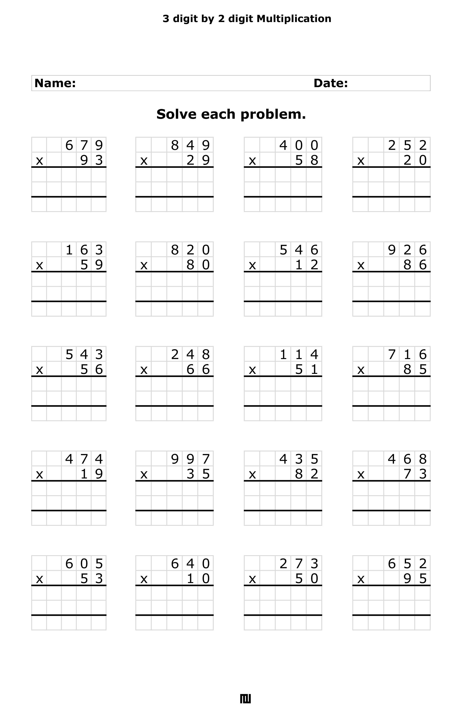 Free Printable 3 Digit By 2 Digit Multiplication Worksheets