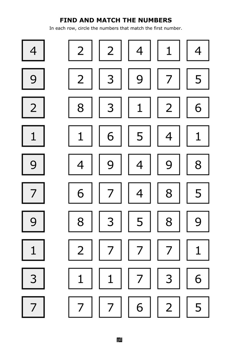 Find and Match the Numbers Math Digital Worksheets. Match the Numbers ...