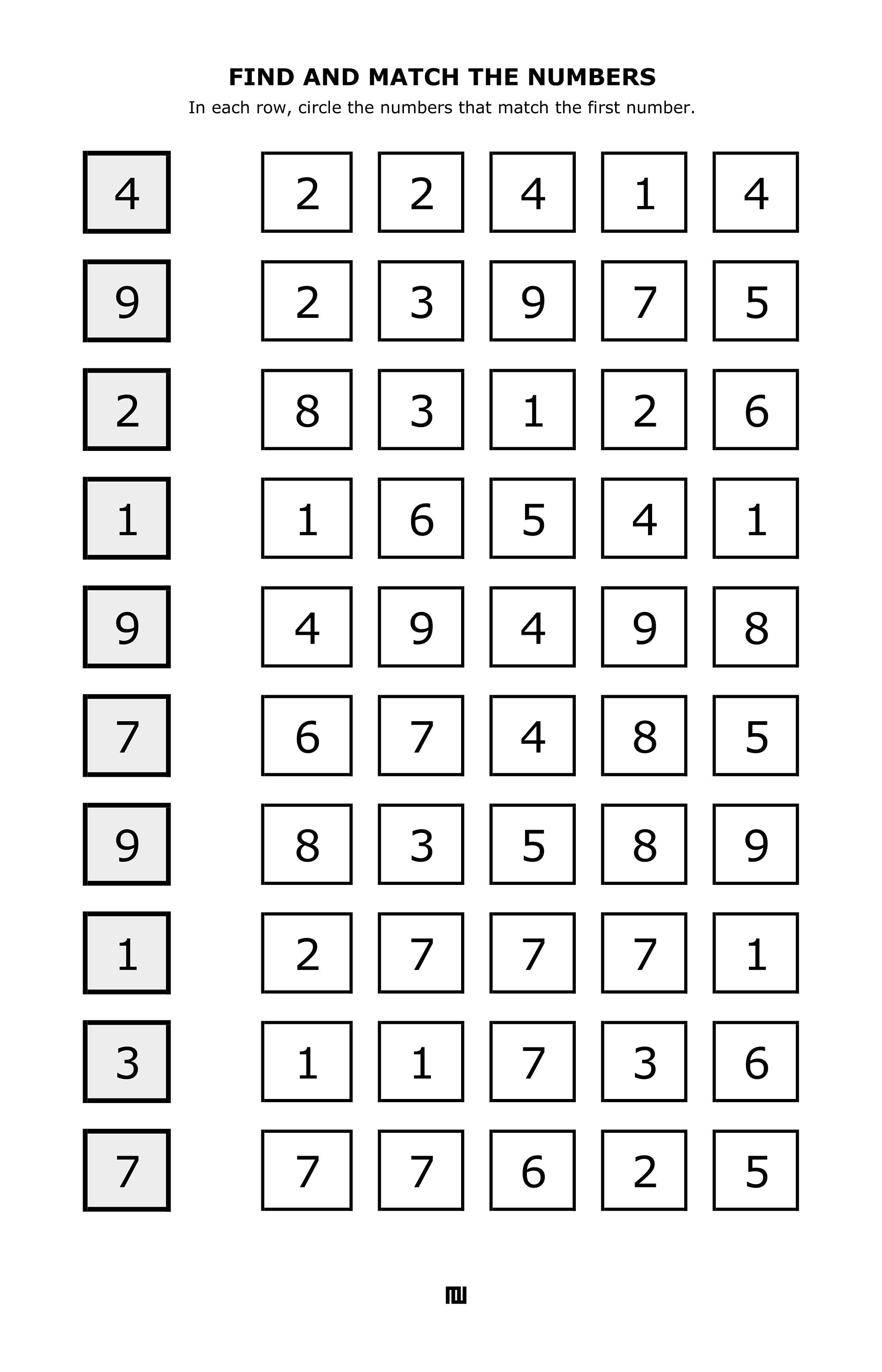 Find and Match the Numbers Math Digital Worksheets. Match the Numbers ...