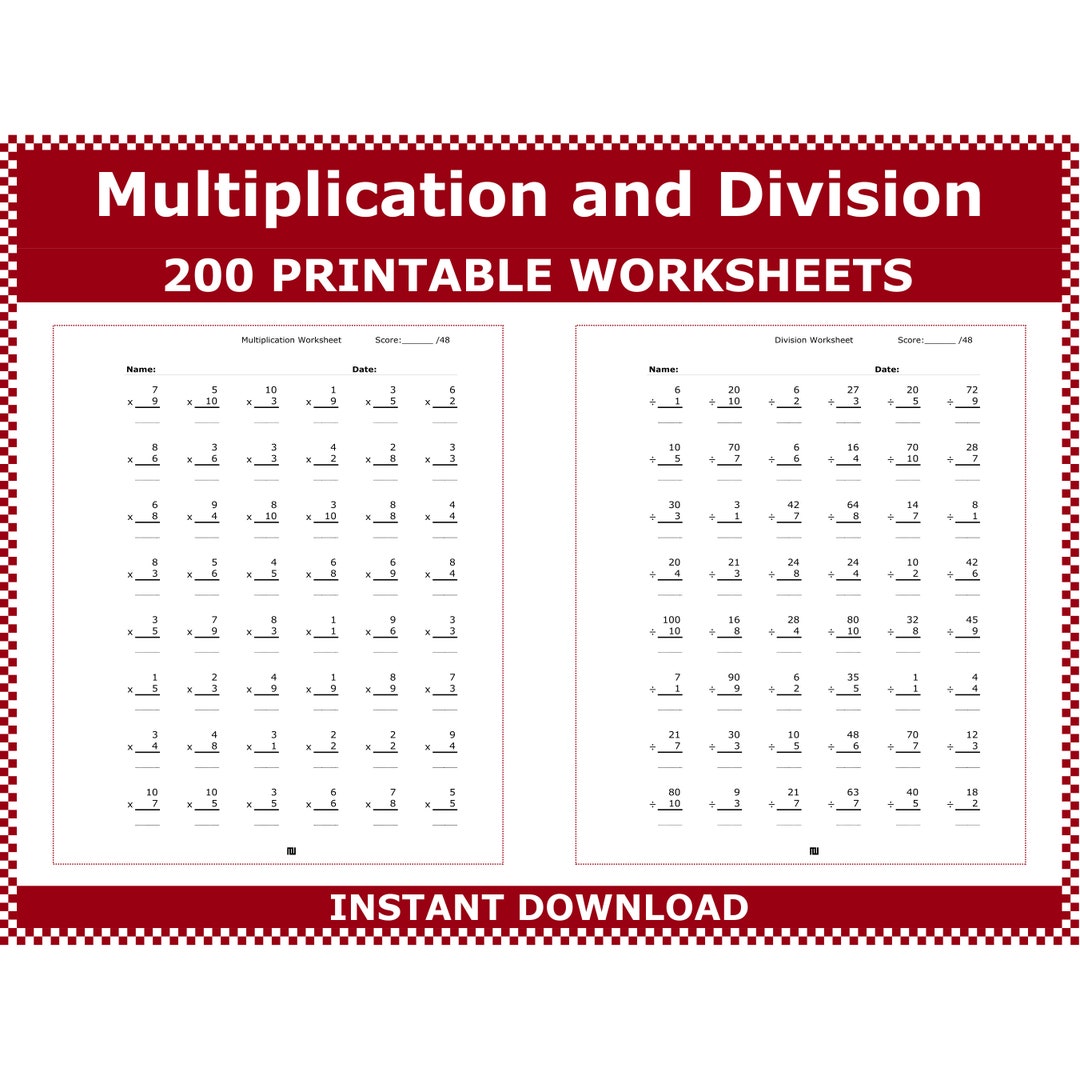 Multiplication and Division Worksheets. Multiplication & Division Facts ...