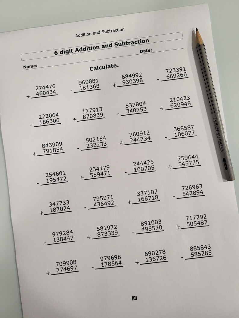 Mixed 6 Digit Addition and 6 Digit Subtraction Math Worksheets ...