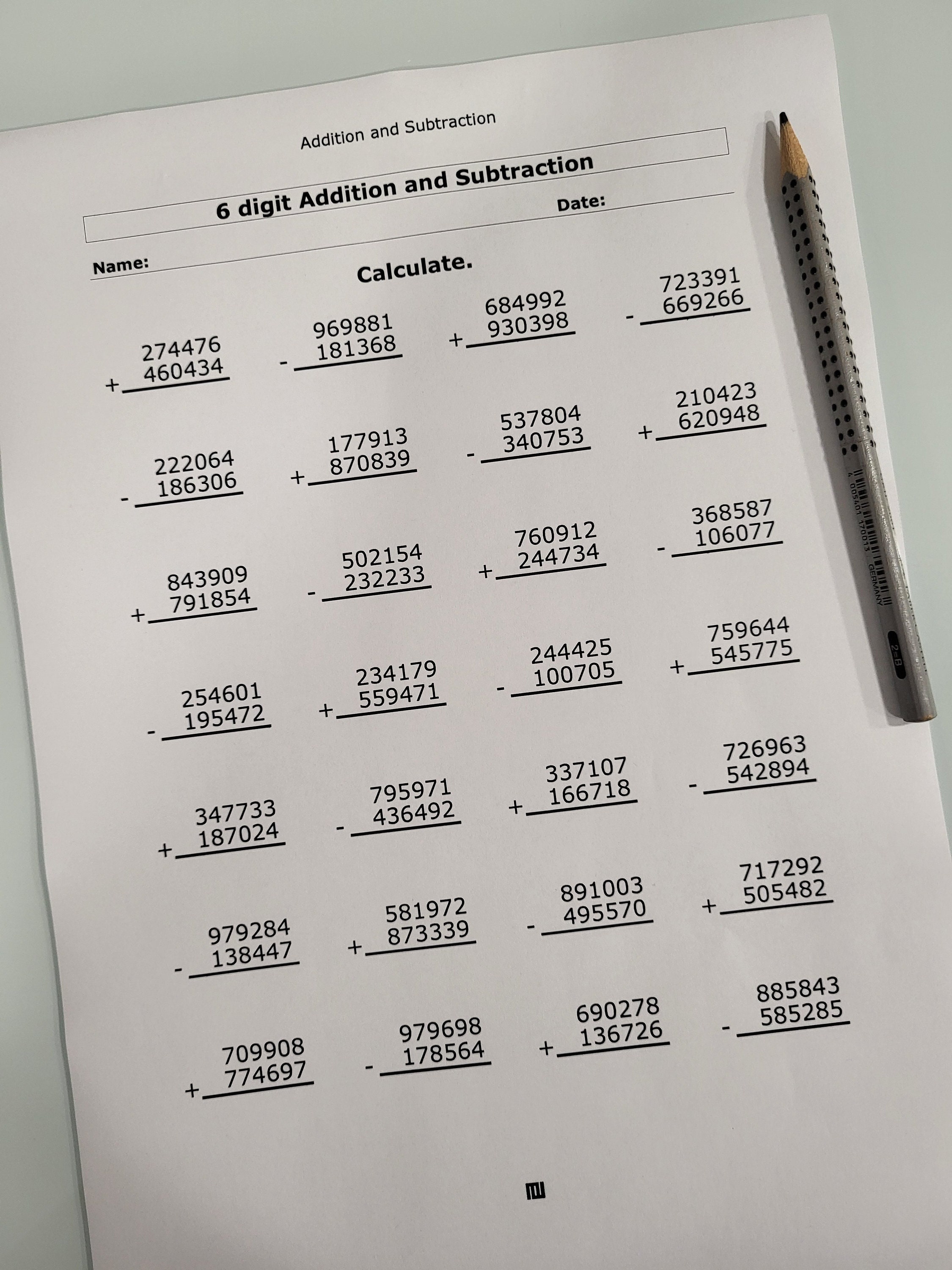 Mixed 6 Digit Addition and 6 Digit Subtraction Math Worksheets ...