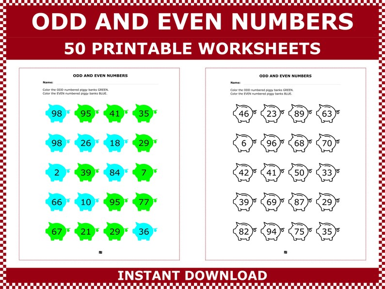 Odd and Even Numbers Worksheets. Learn to Identify Odd and - Etsy