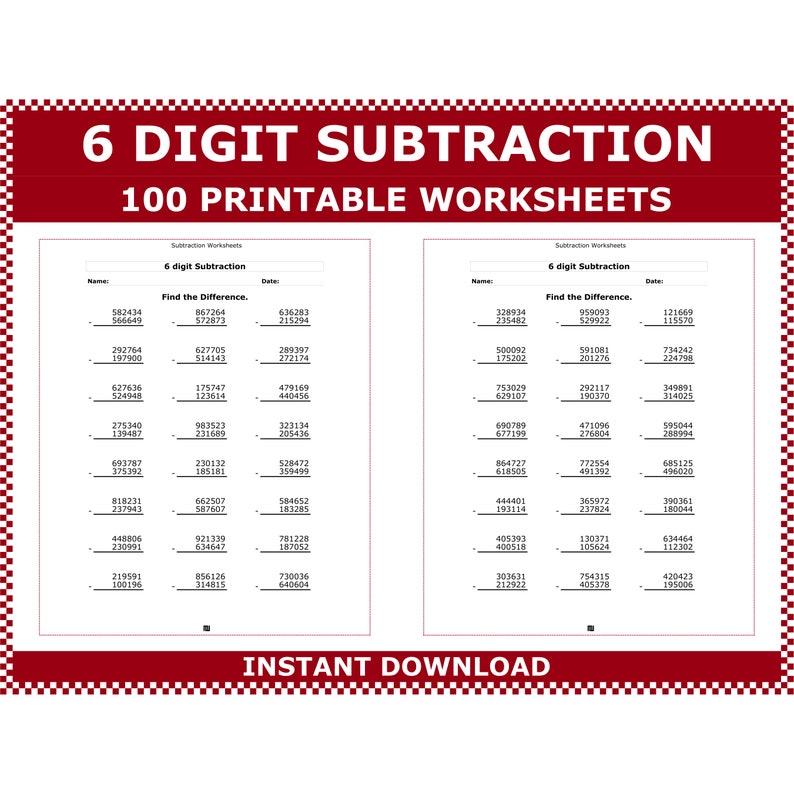 6 Digit Subtraction Worksheets. 6 Digit Minus 6 Digit Subtraction. Long ...