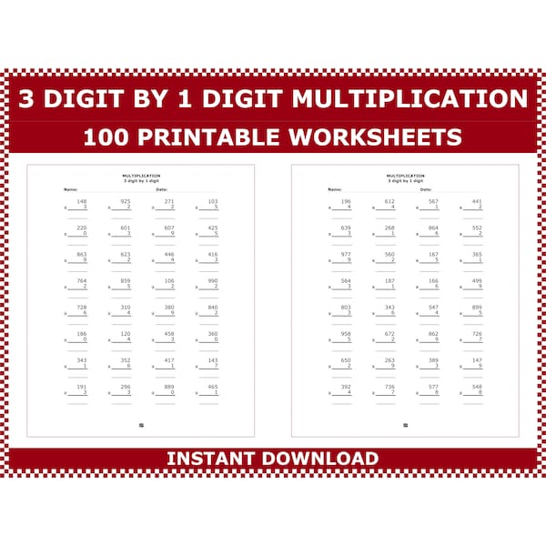 Multiplication Worksheets - Etsy