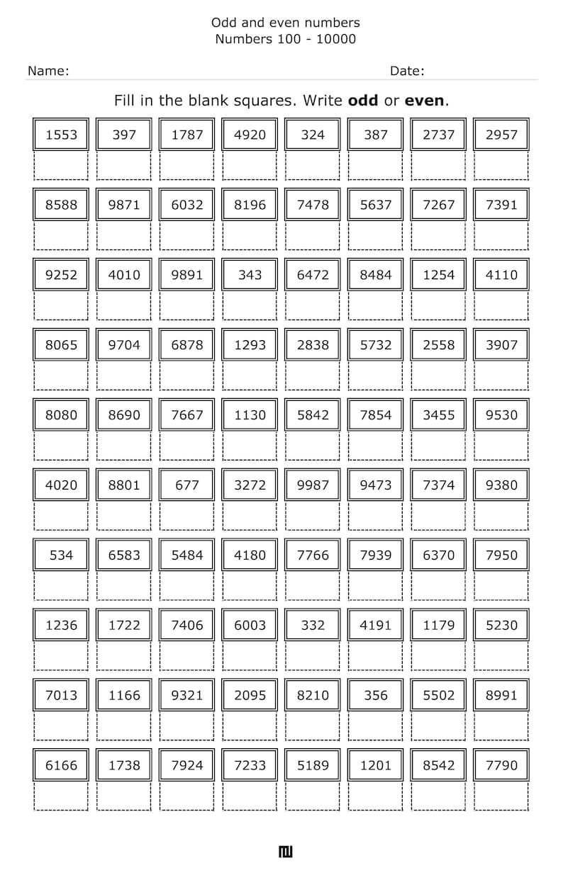 Odd and Even Numbers Worksheets: 100-10000 (PDF) - Etsy