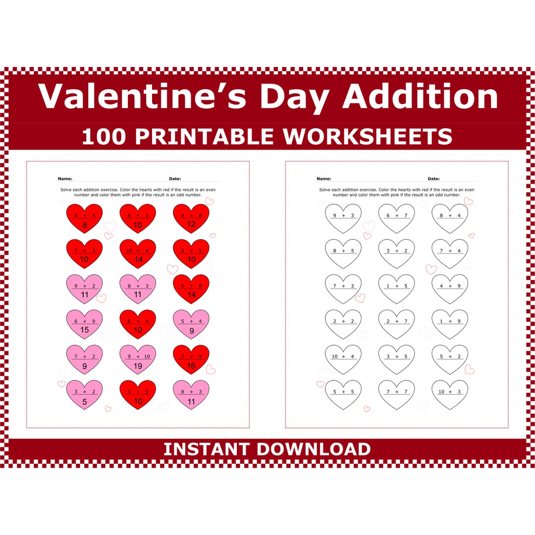 Valentine's Day Addition Worksheets for Kids. Valentines Day Math ...
