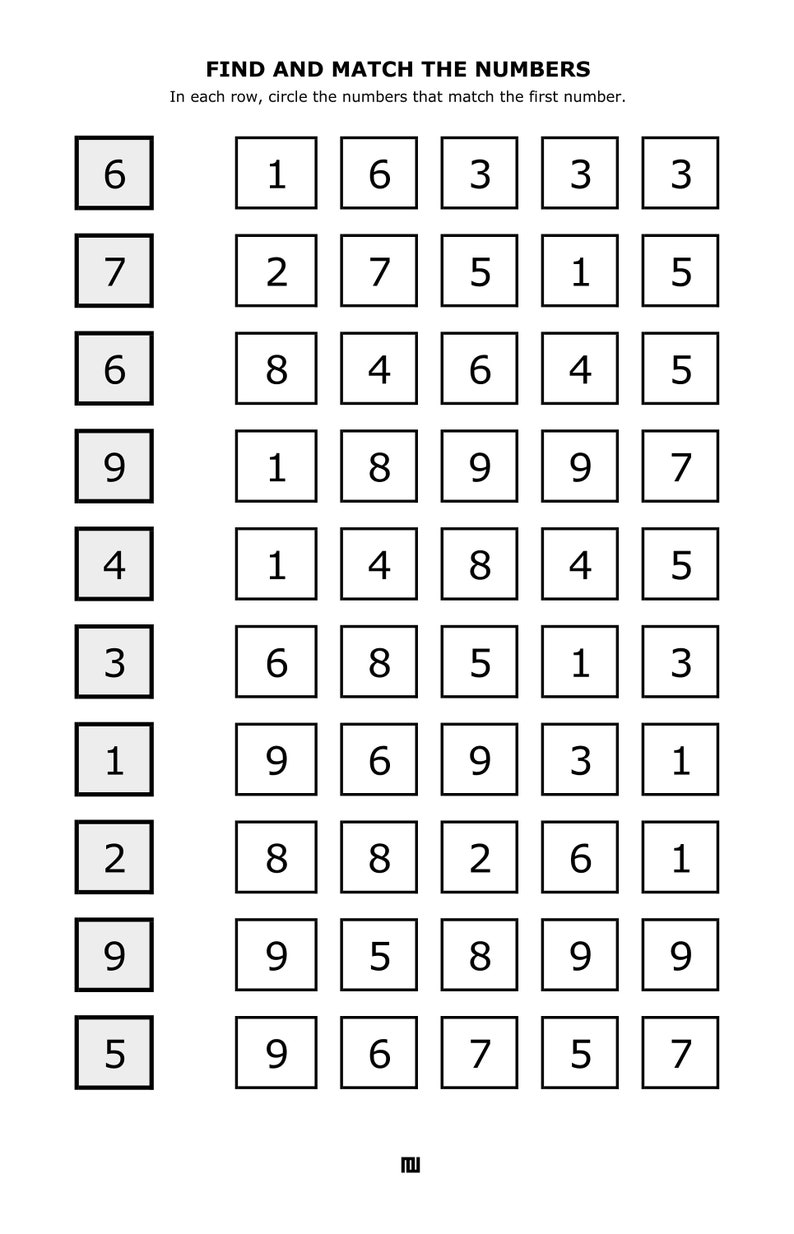 Find and Match the Numbers Math Digital Worksheets. Match the Numbers ...