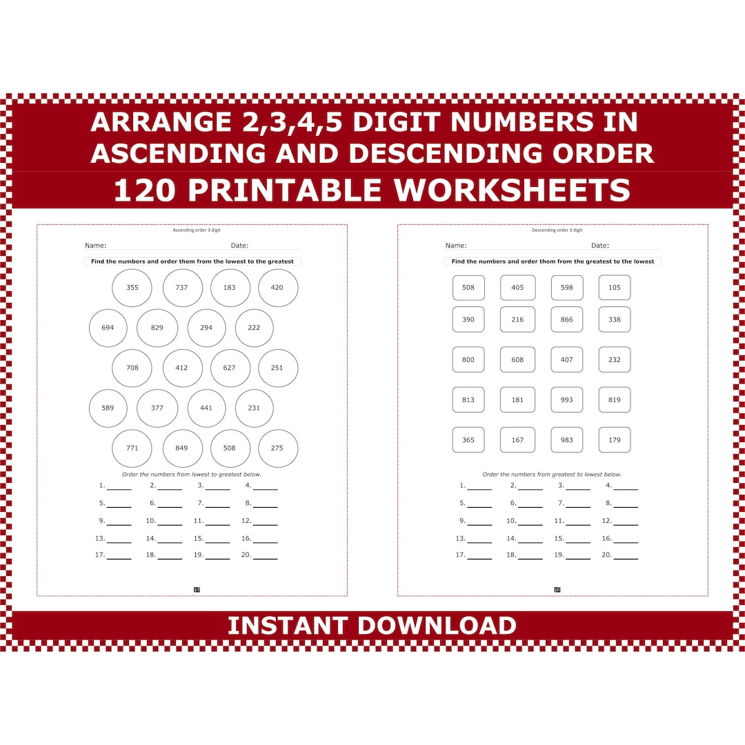 Find the Numbers and Order Them. Ascending and Descending Order of 2, 3 ...