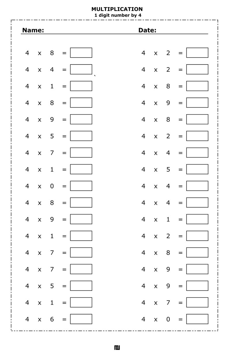 1 Digit by 1 Digit Multiplication Worksheets. Math Drills Digital ...