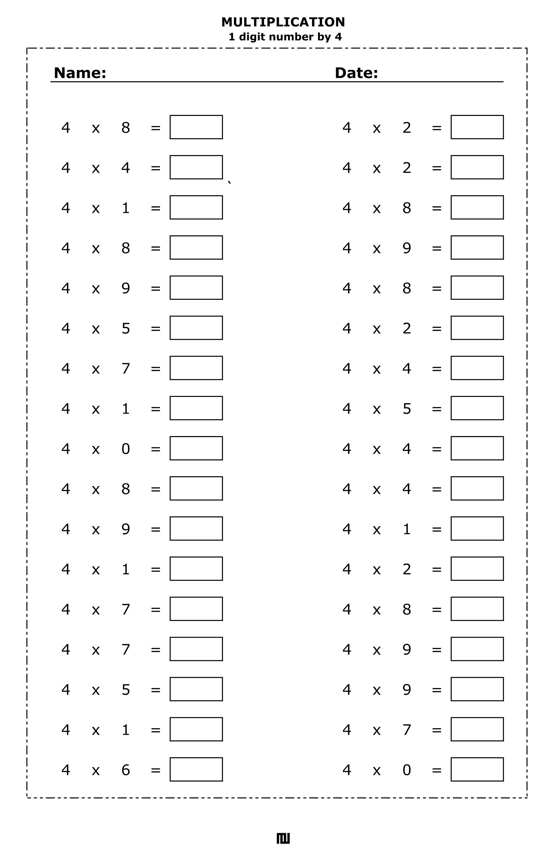 1 Digit by 1 Digit Multiplication Worksheets. Math Drills Digital ...