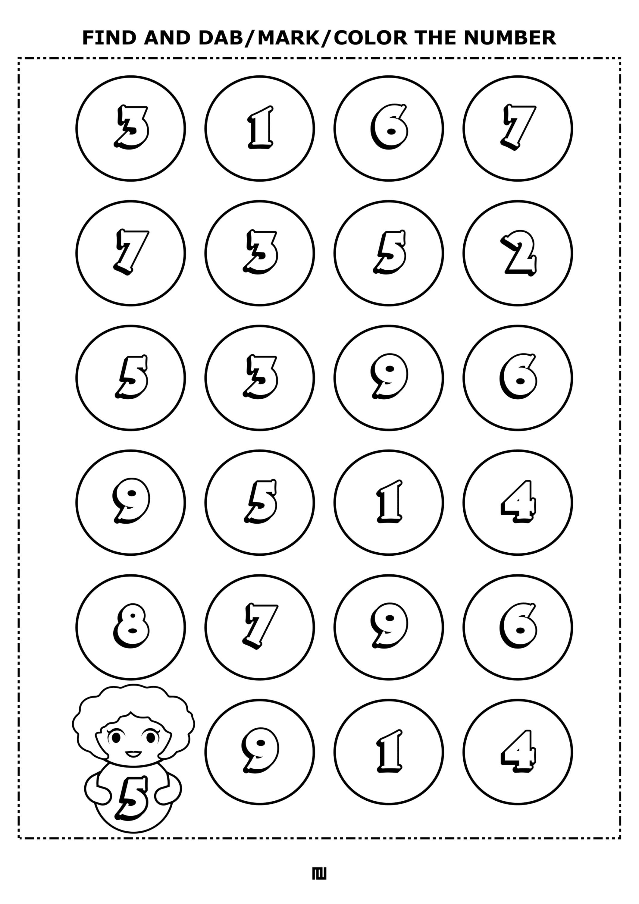 Find and Dab Mark Color the Number Worksheets for Kindergarten and ...