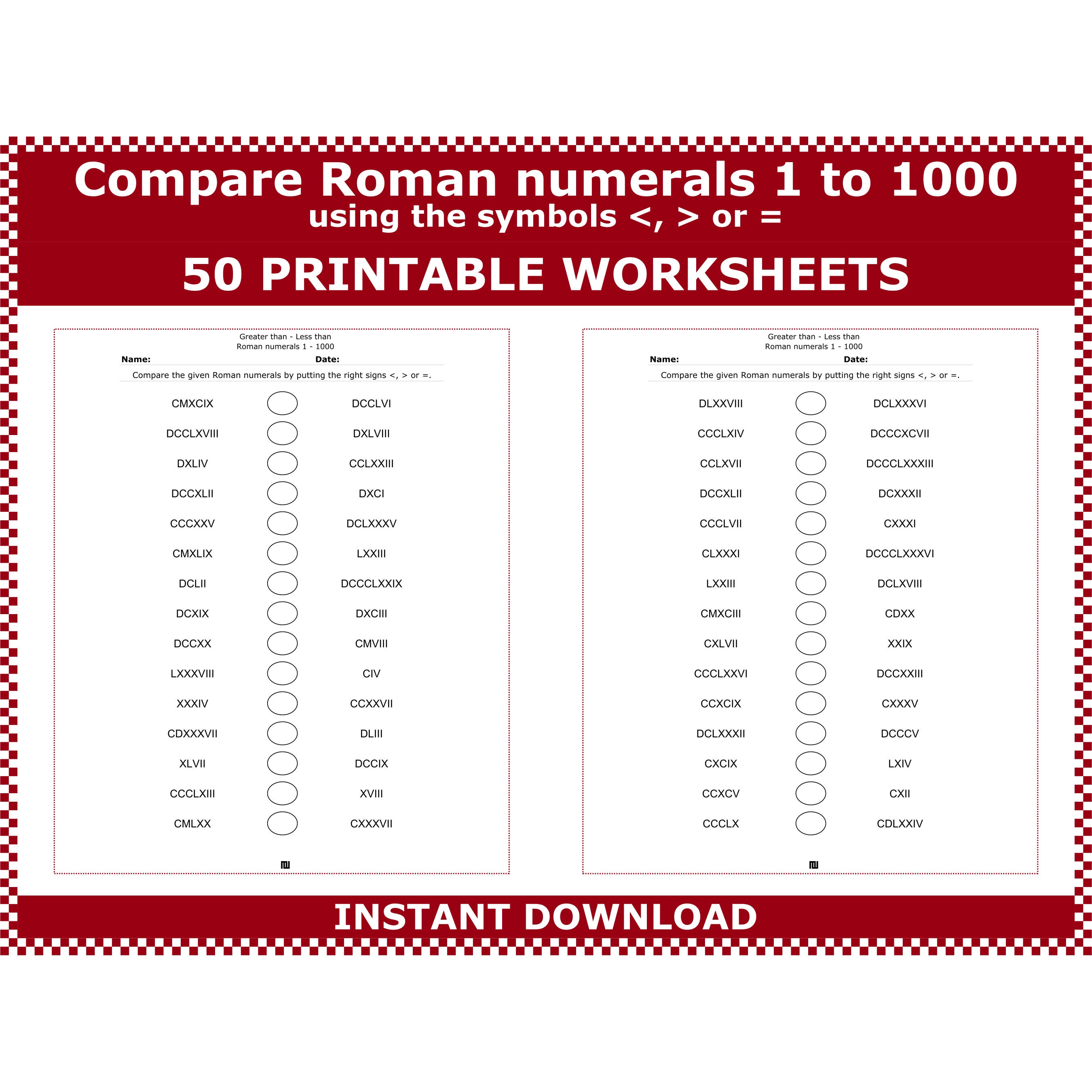 Roman Numerals Worksheet Middle School