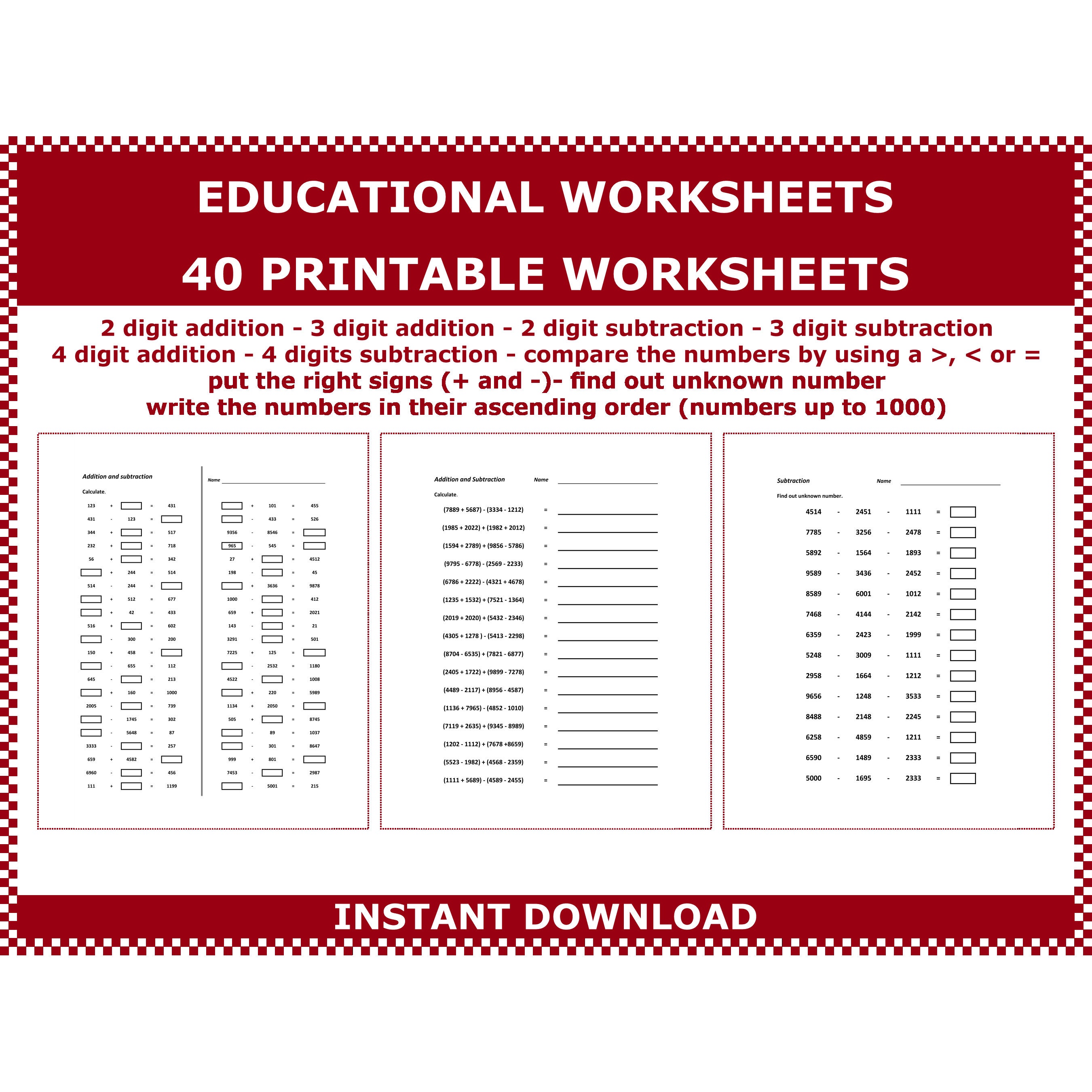 2 Digit Addition and Subtraction, Find Unknown Number, Put the Right ...