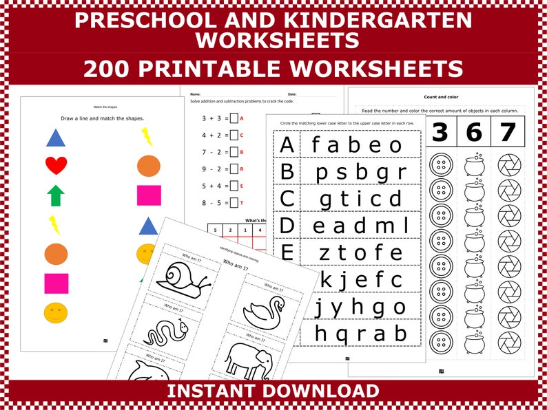 Preschool and Kindergarten Bundle Printable Worksheets. 200 Pages ...