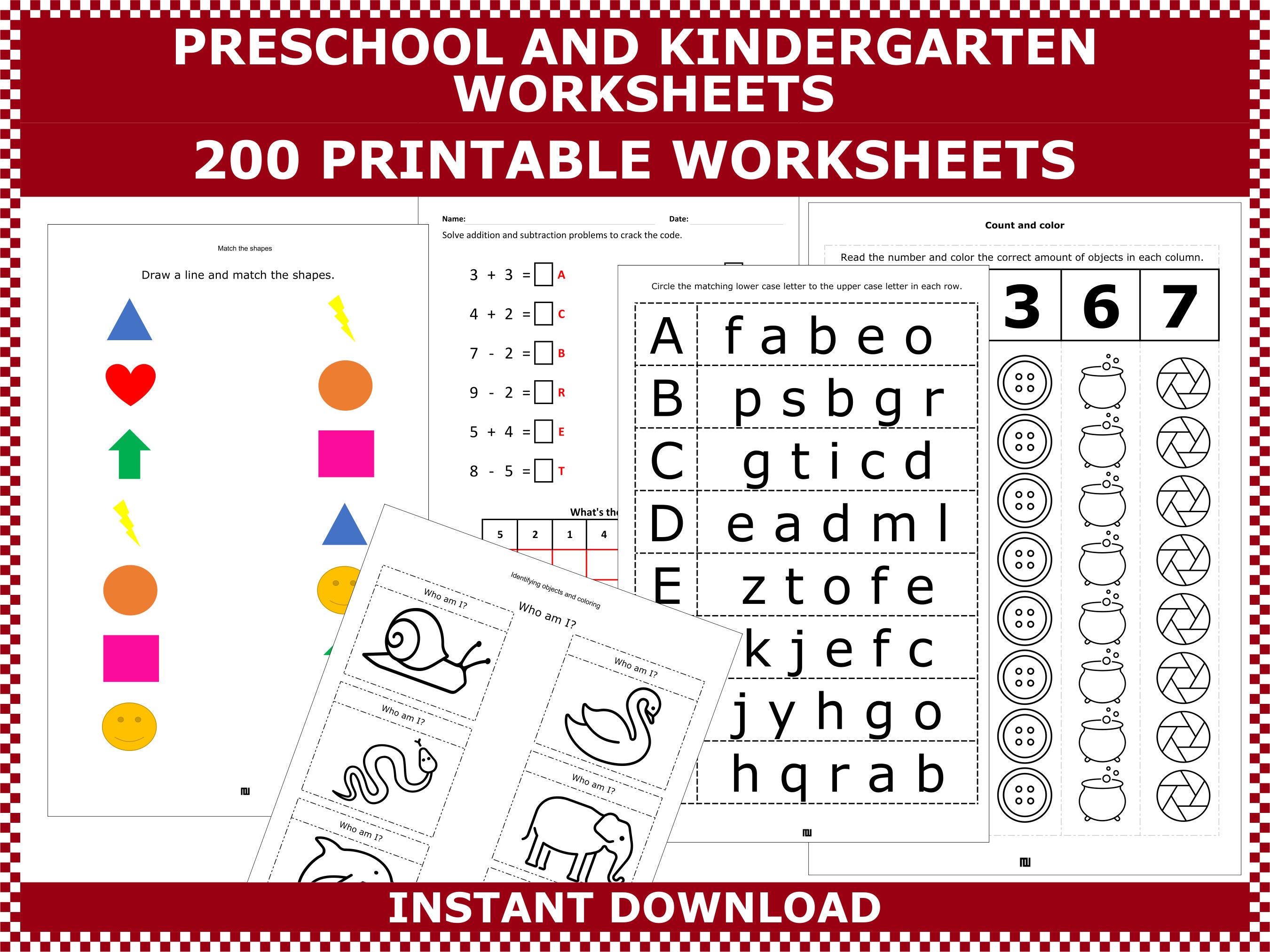 Preschool and Kindergarten Bundle Printable Worksheets. 200 Pages ...