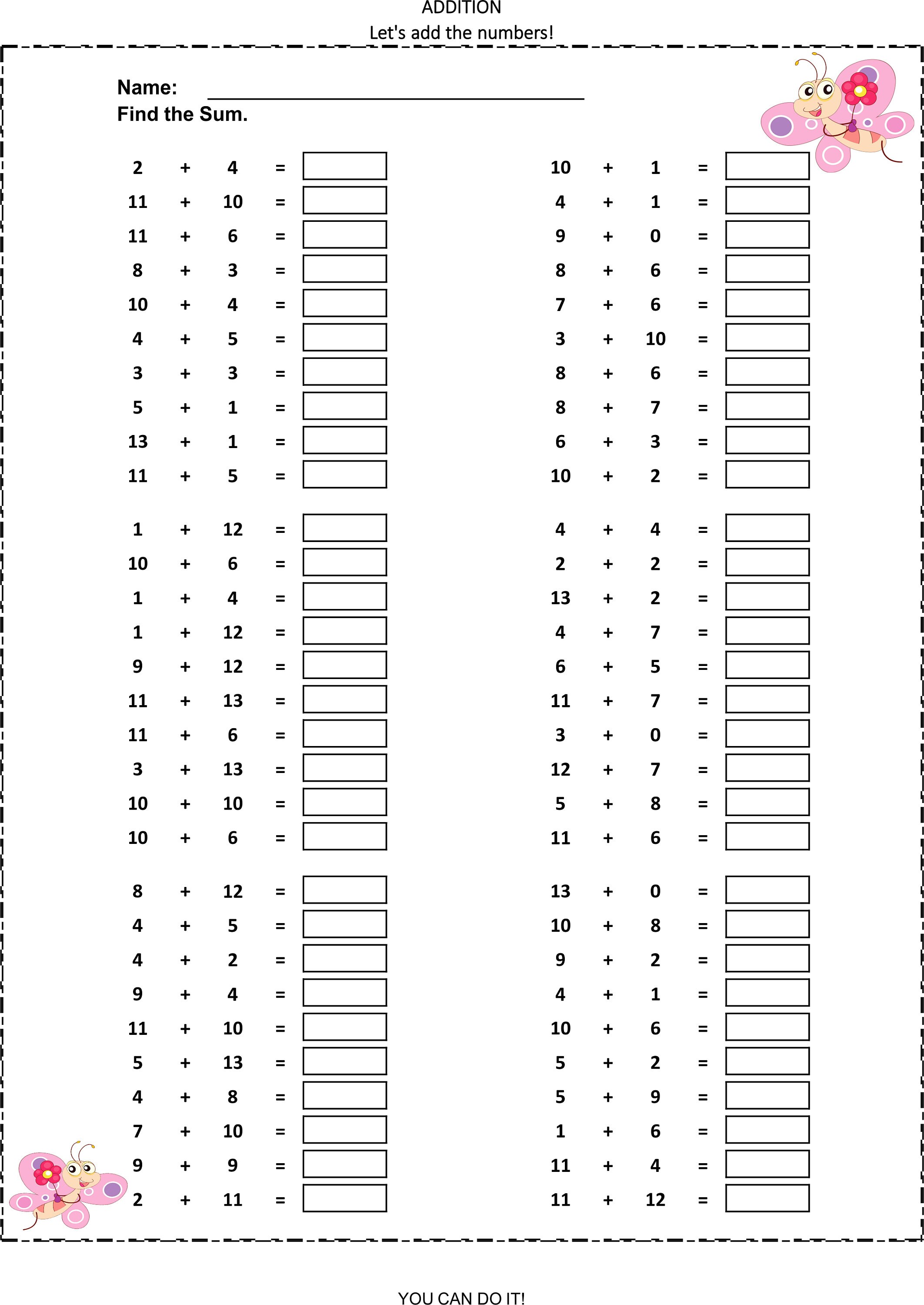 1 Digit Plus 1 Digit Addition. 2 Digit Plus 1 Digit Addition. Printable ...