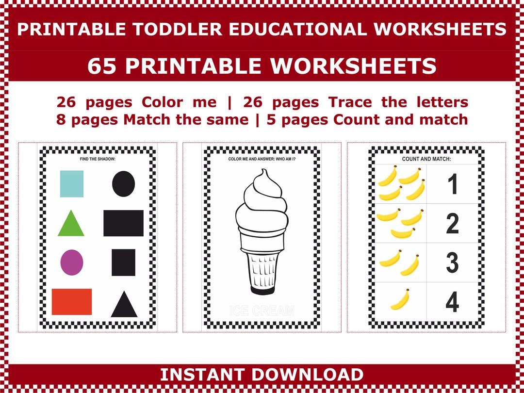 Preschool and Kindergarten Educational Worksheets. Preschool - Etsy