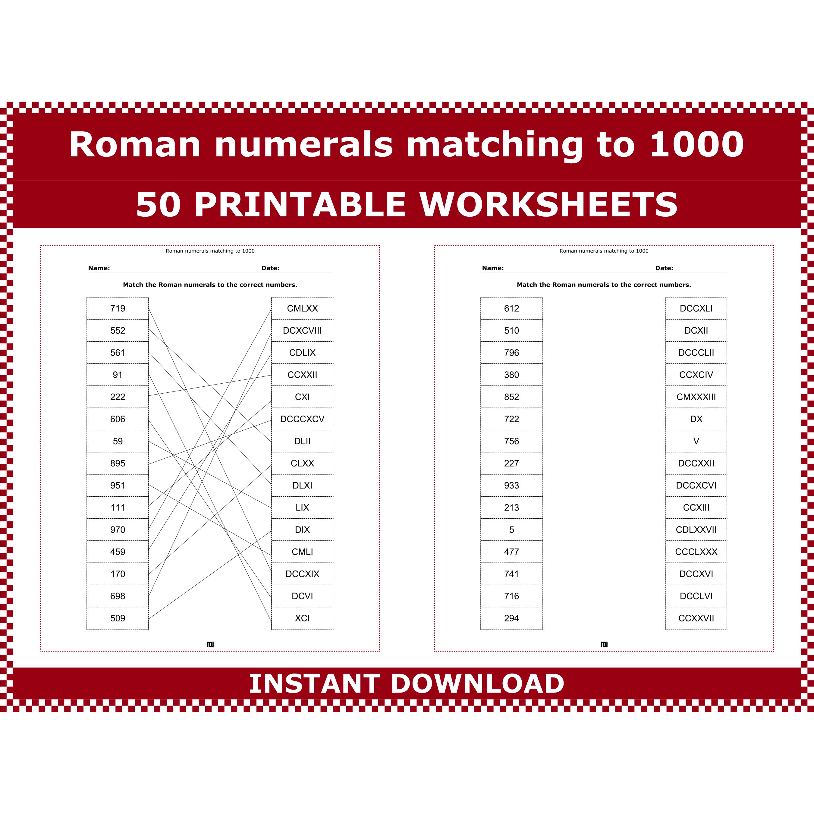 Roman Numerals Chart 1 1000