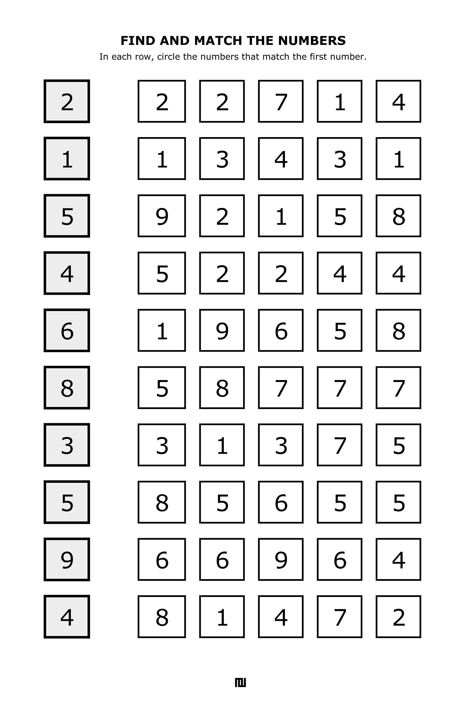 Find and Match the Numbers Math Digital Worksheets. Match the Numbers ...