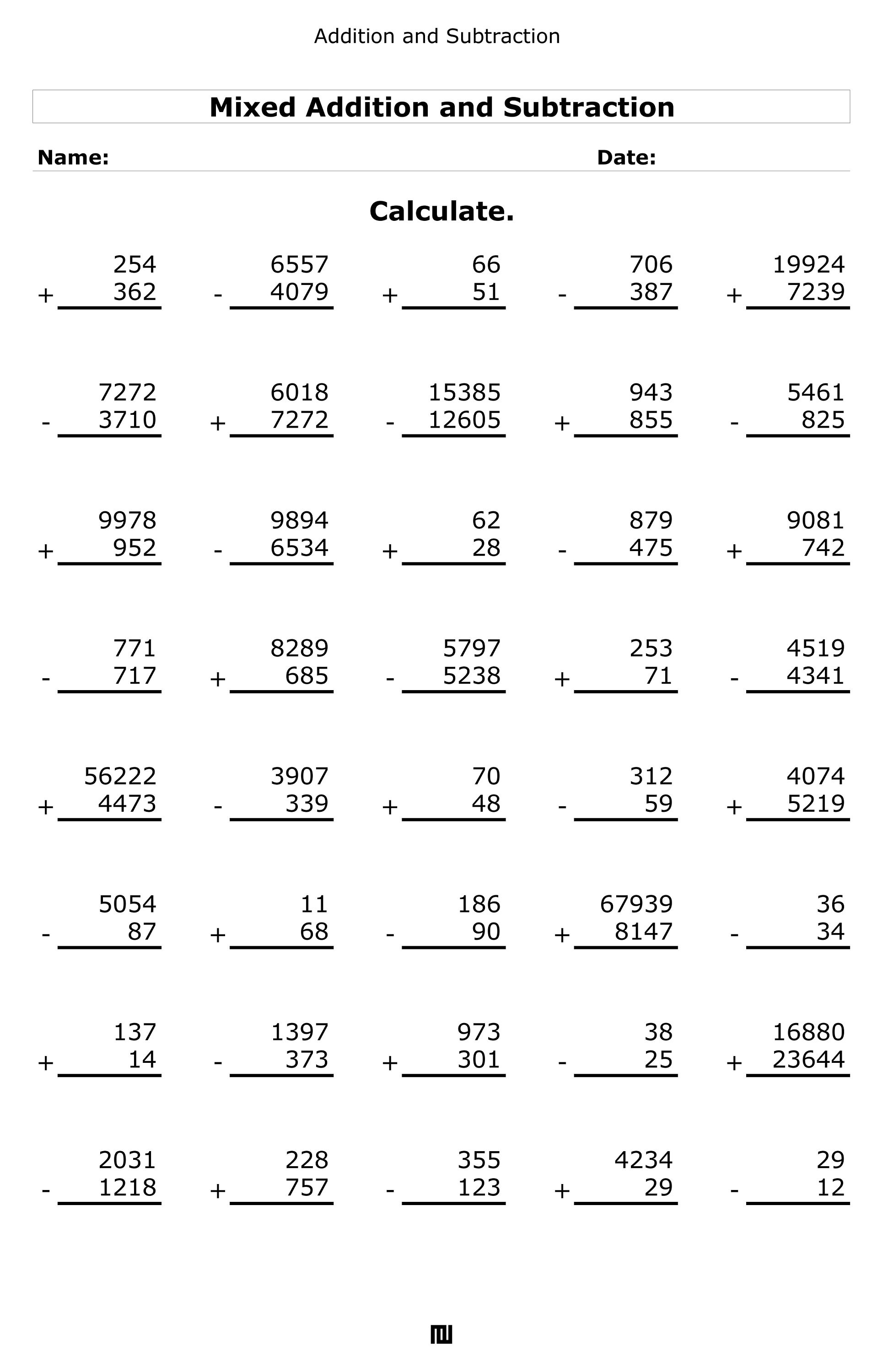 Addition and Subtraction 2, 3, 4 and 5 Digit Regrouping Practice Pages ...