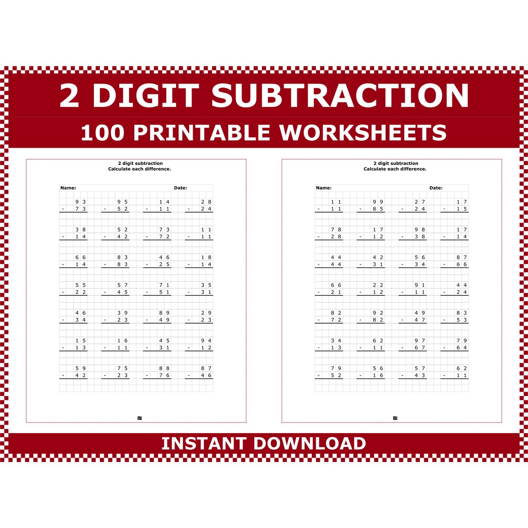 Double Digit Subtraction Worksheets for Kids. Subtracting 2 Digit ...