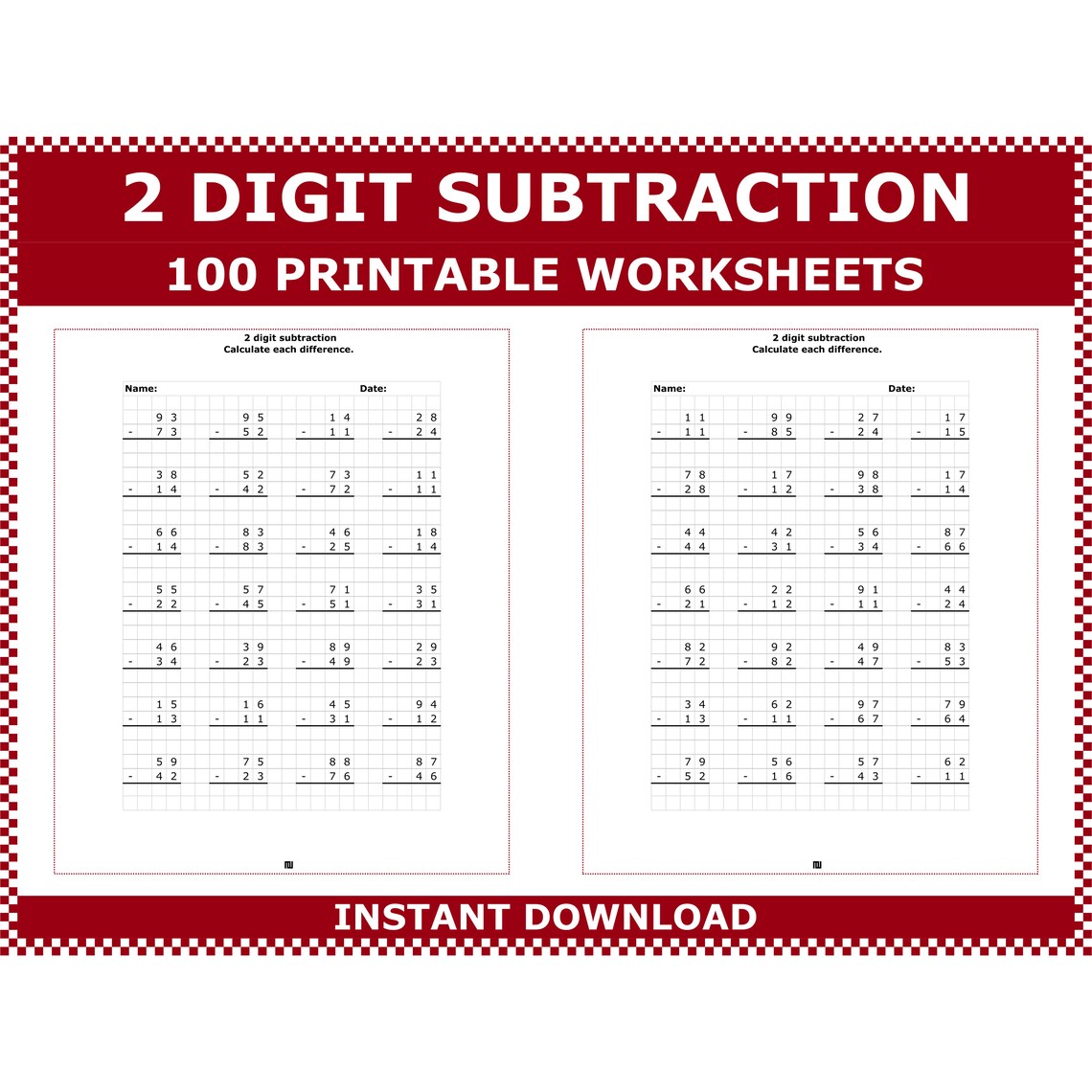 Double Digit Subtraction Worksheets for Kids. Subtracting 2 Digit ...