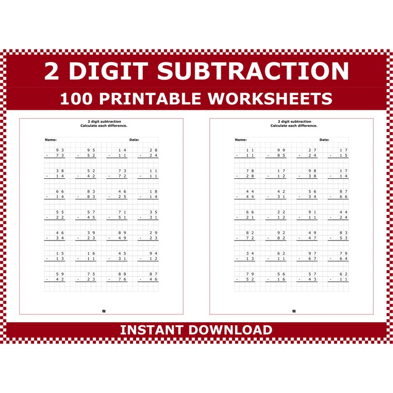Double Digit Subtraction Worksheets for Kids. Subtracting 2 Digit ...