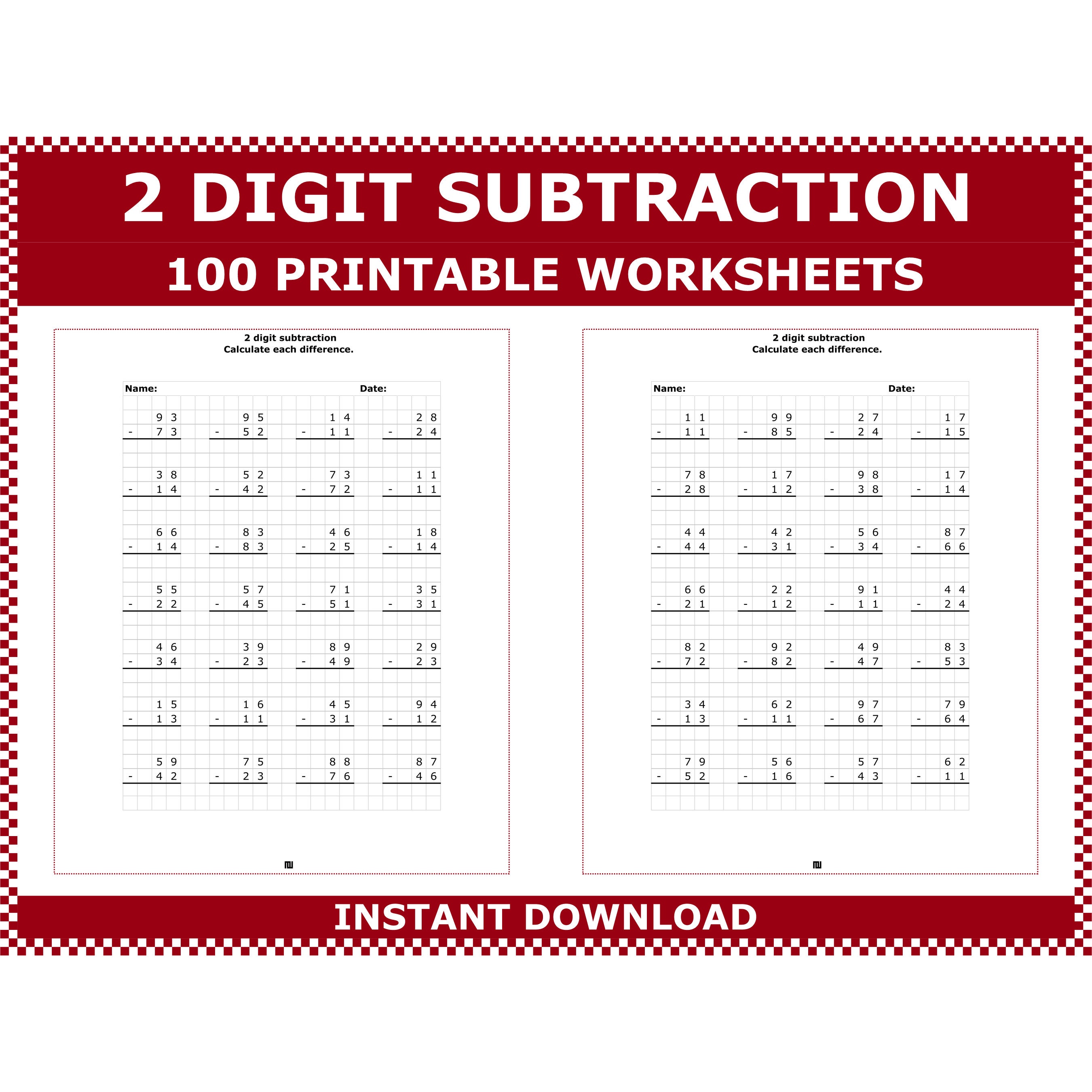 Double Digit Subtraction Worksheets for Kids. Subtracting 2 Digit ...