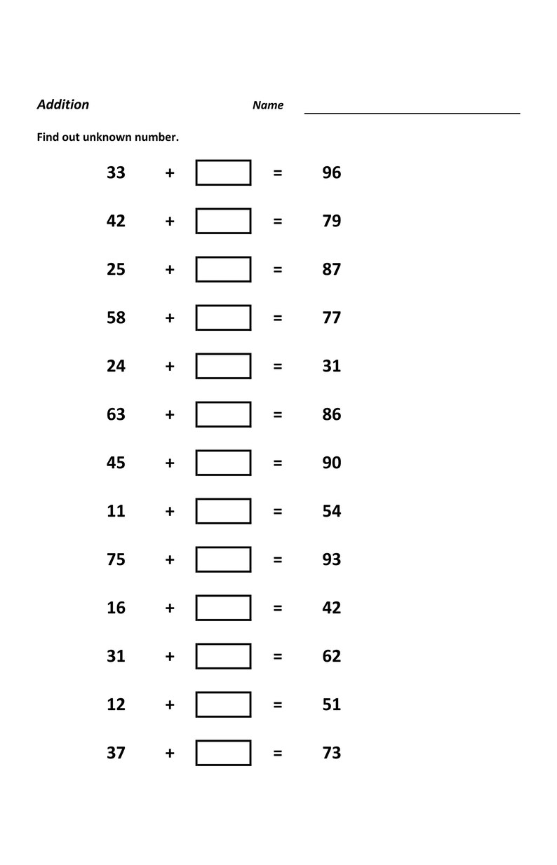 2 Digit Addition and Subtraction, Find Unknown Number, Put the Right ...