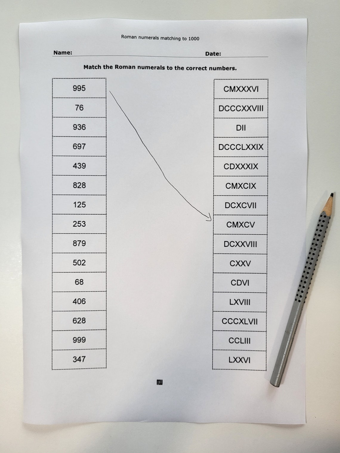 Roman Numerals Matching to 1000. Match the Numbers 1 to 1000. Roman ...
