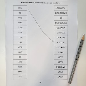 Roman Numerals Matching to 1000. Match the Numbers 1 to 1000. Roman ...