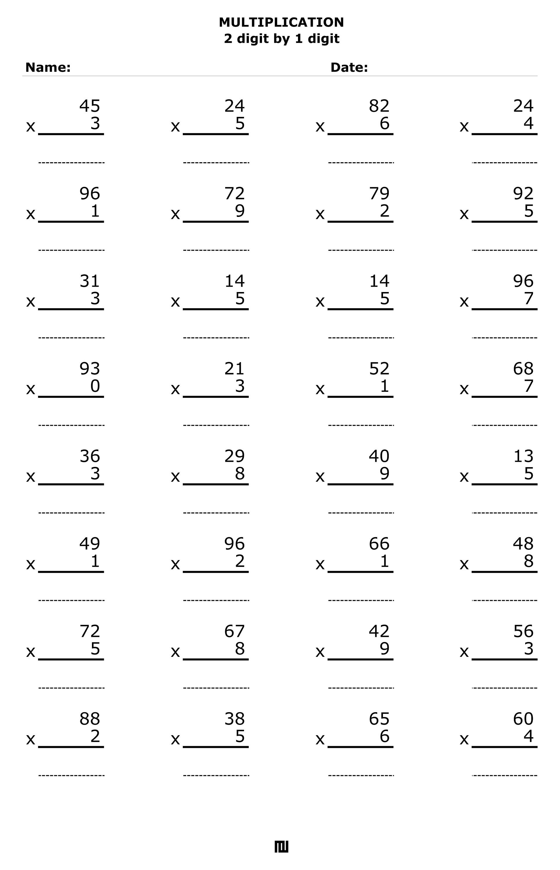 2-digit by 1-digit Multiplication Worksheets: 100 Pages (PDF Download ...