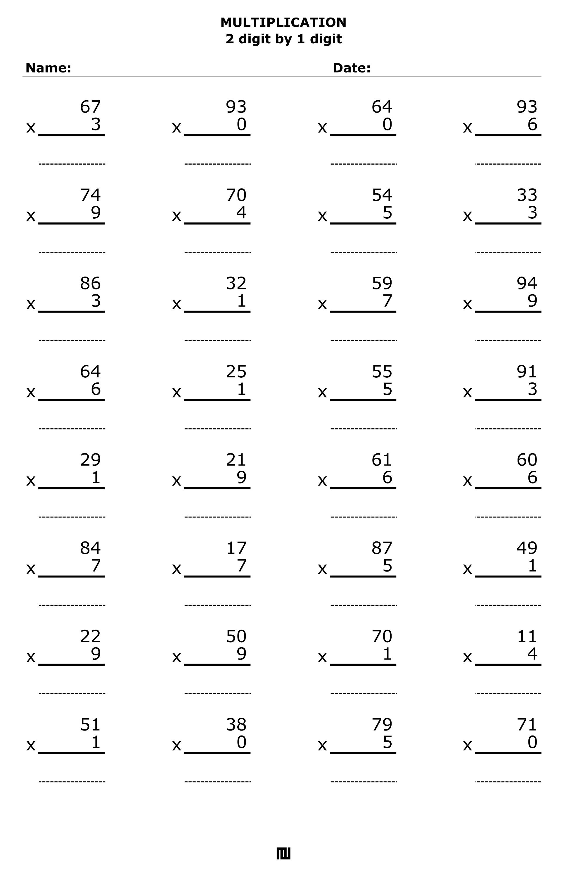 2-digit by 1-digit Multiplication Worksheets: 100 Pages (PDF Download ...