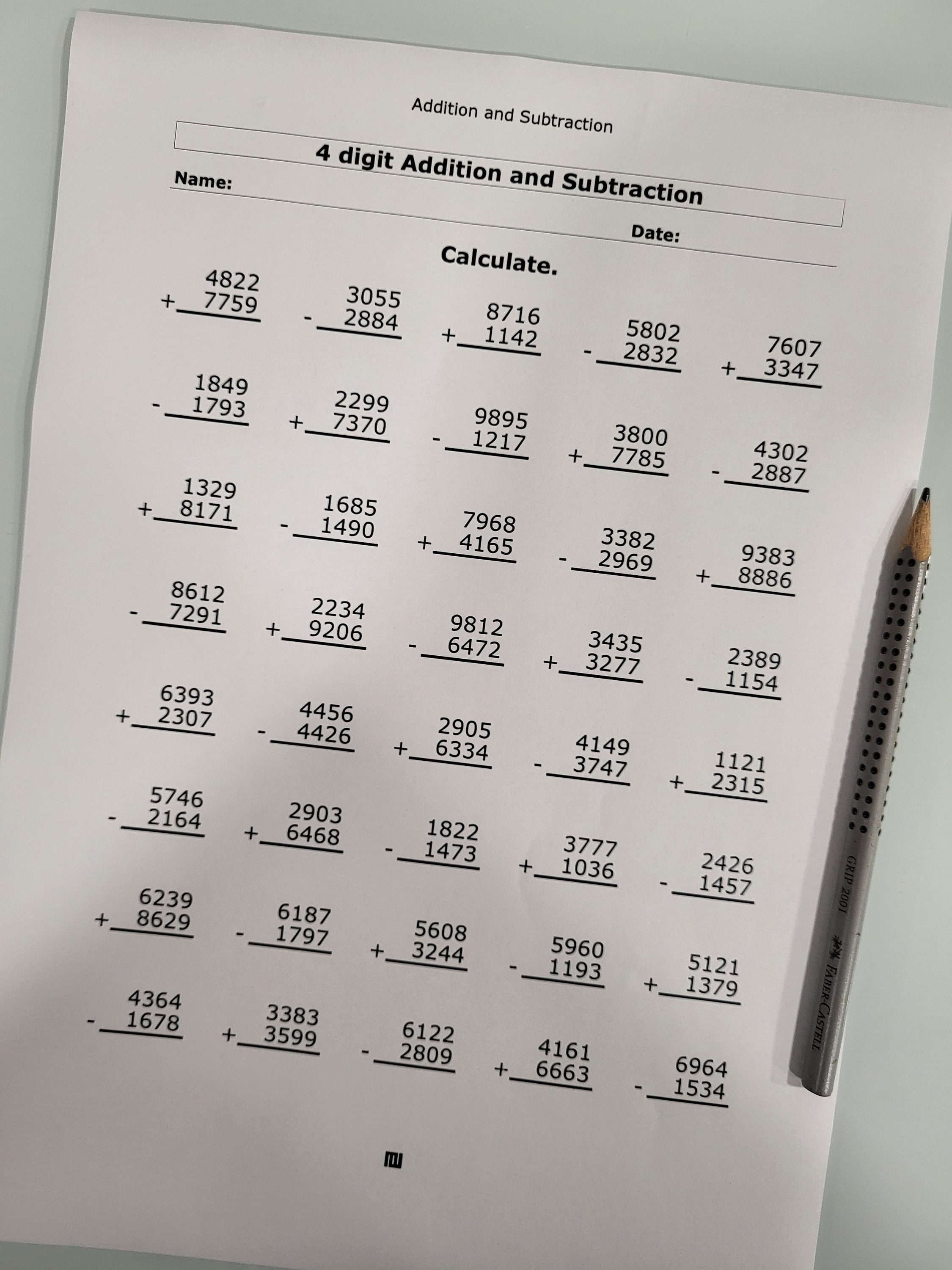 4-digit Plus/minus 4-digit Addition and Subtraction With Some ...