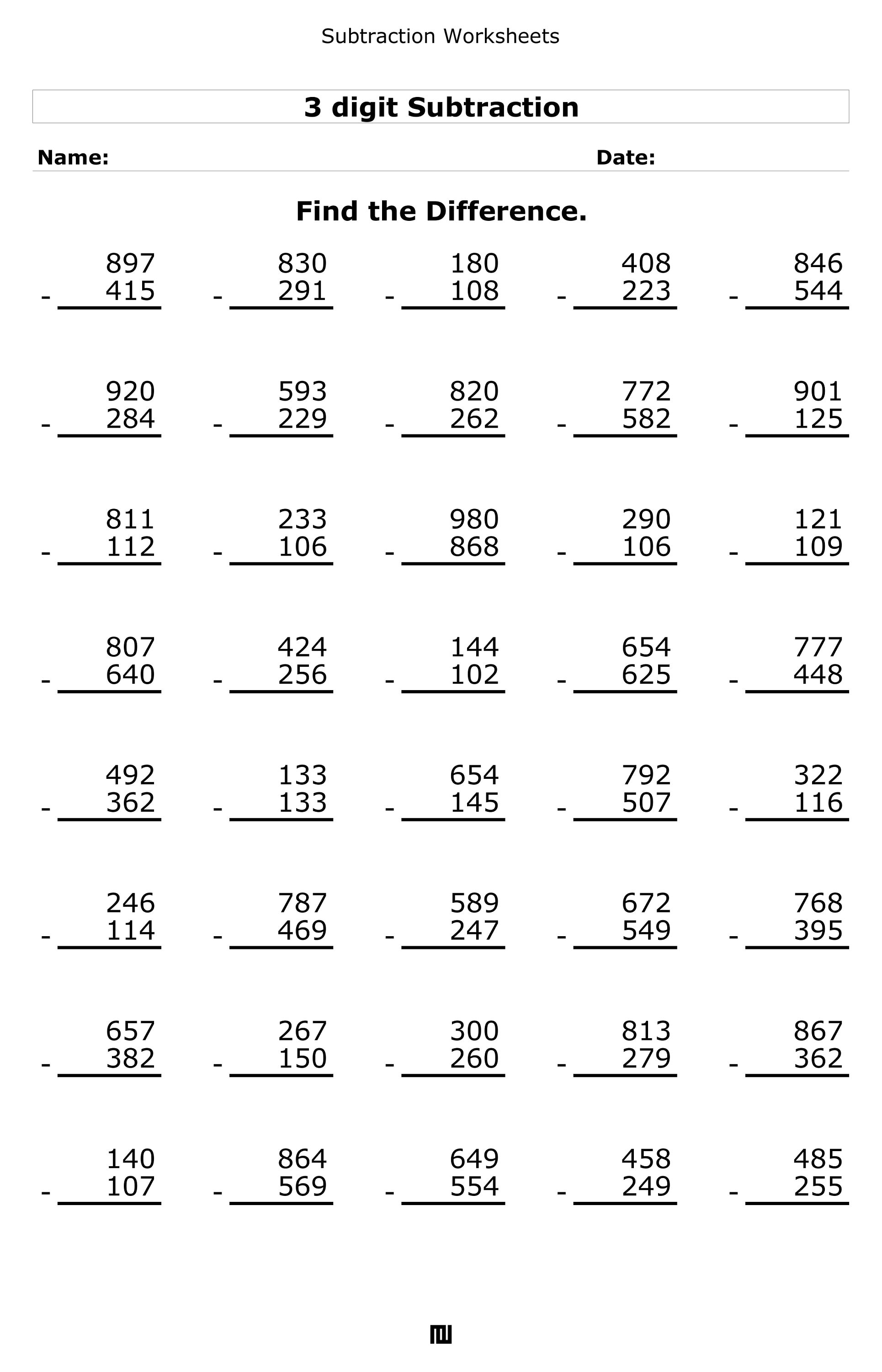 3-digit Subtraction Worksheets: 100 Printable Pages (PDF Pattern) - Etsy