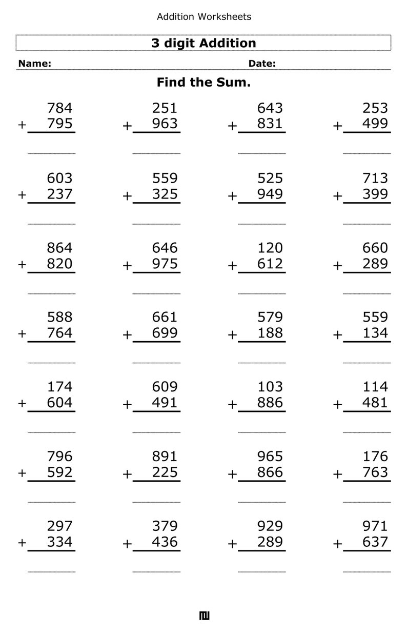 3 Digit Addition Worksheets. 2nd Grade 3rd Grade Math Worksheets. 3 ...