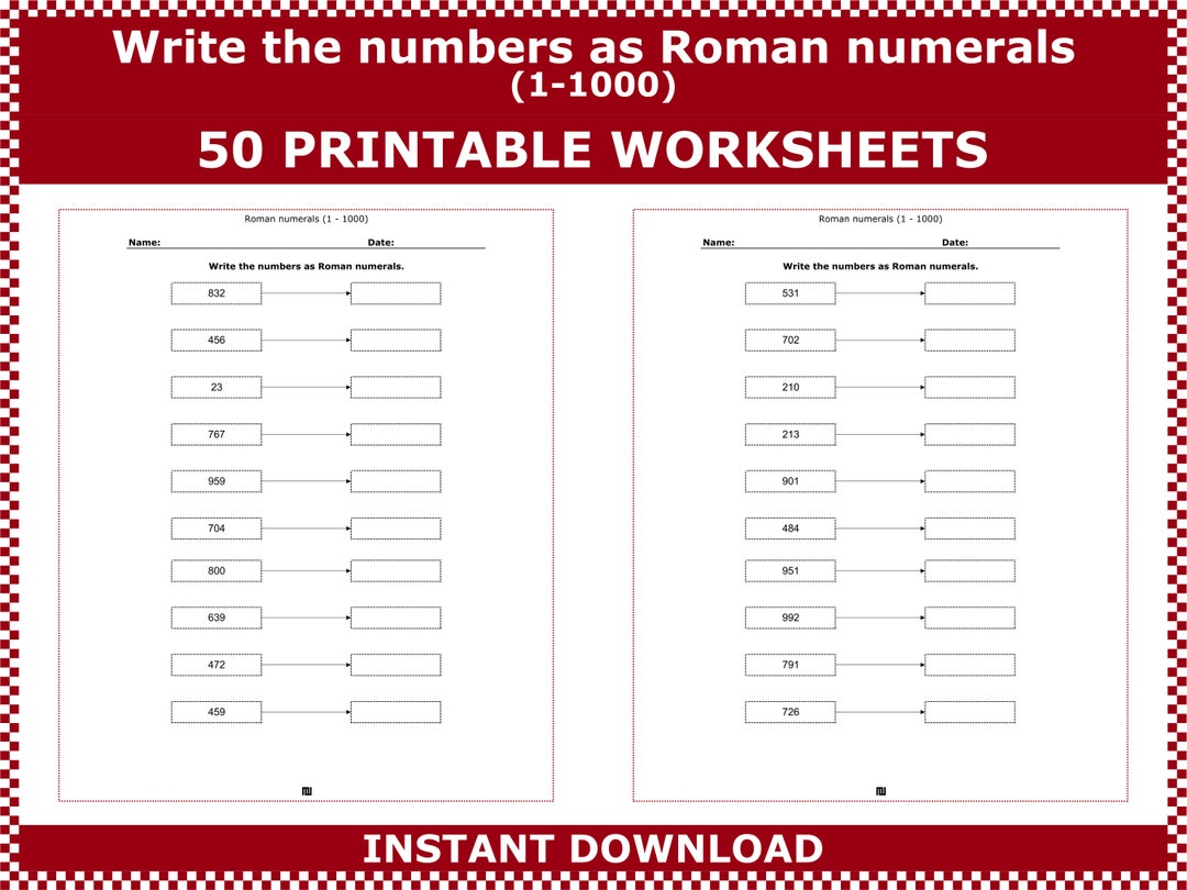 Write the Numbers as Roman Numerals From 1 to 1000. Roman - Etsy
