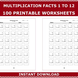 Multiplication Facts 1 to 12. Timed Tests Scored Tests. - Etsy